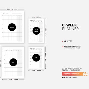 6-week Calendar, Planner, Fillable Work & Productivity Goal Tracker ...