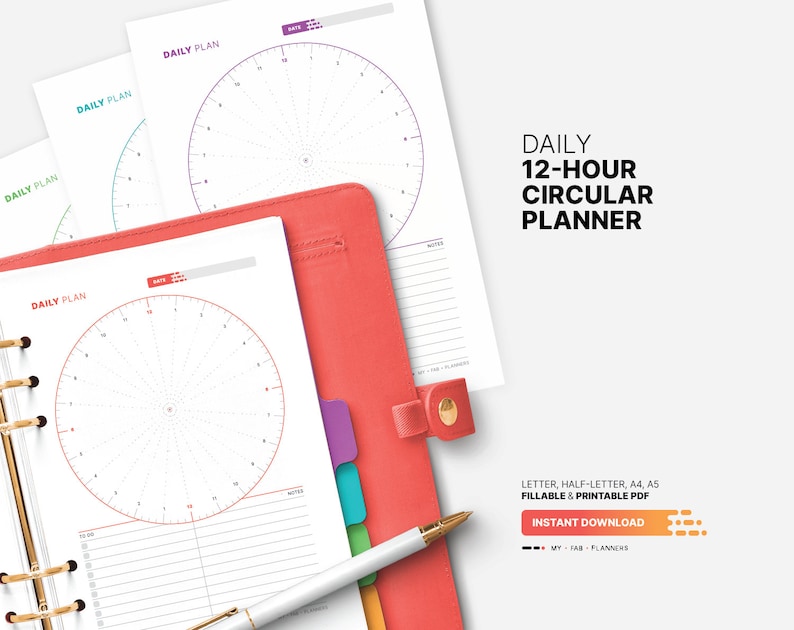 Daily 24-hour Circular Chart, Printable Visual Planner, Fillable ...