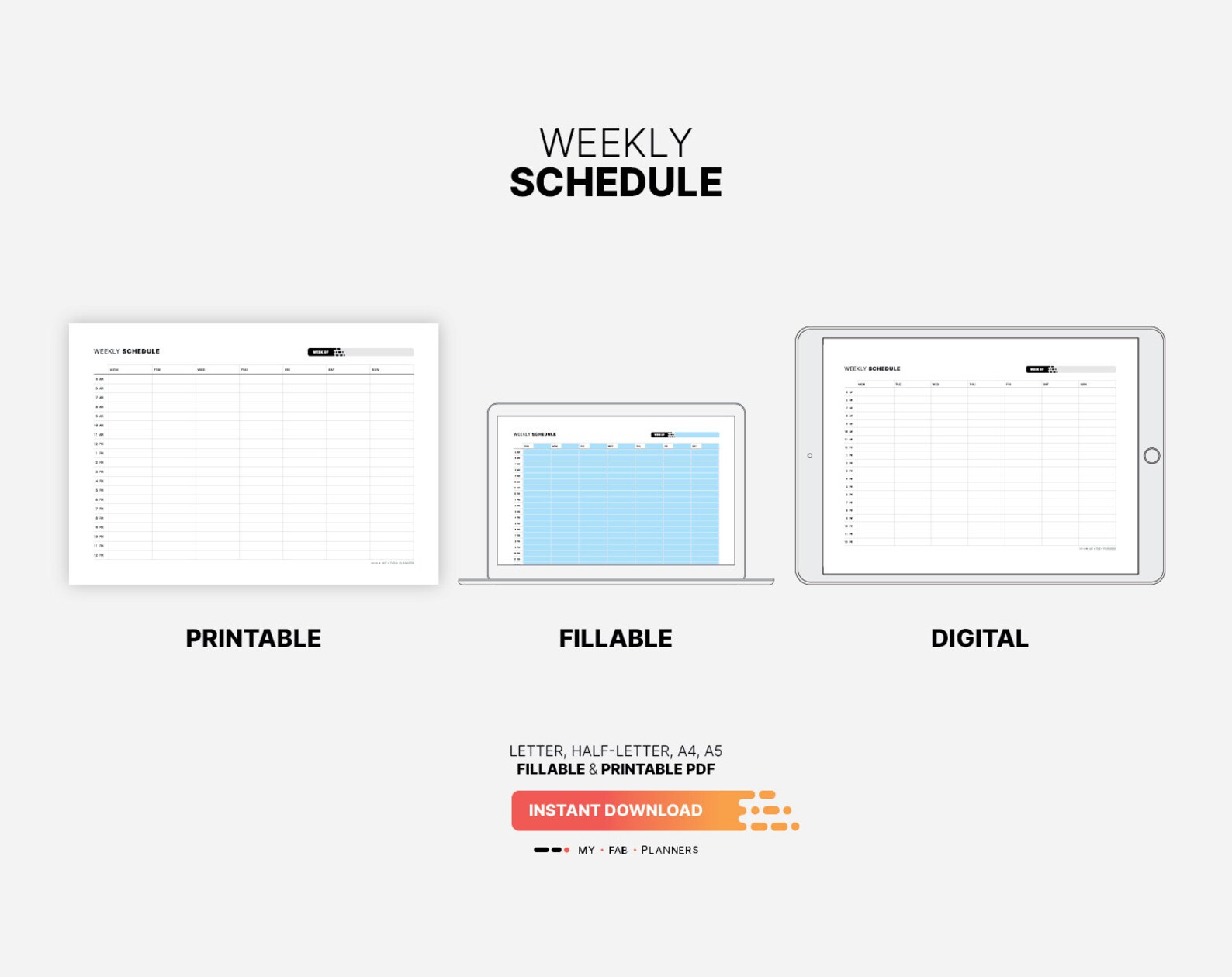 Weekly Schedule Planner, Printable Digital Task Chart at a Glance ...