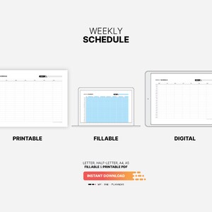 Weekly Schedule Planner, Printable Digital Task Chart at a Glance ...