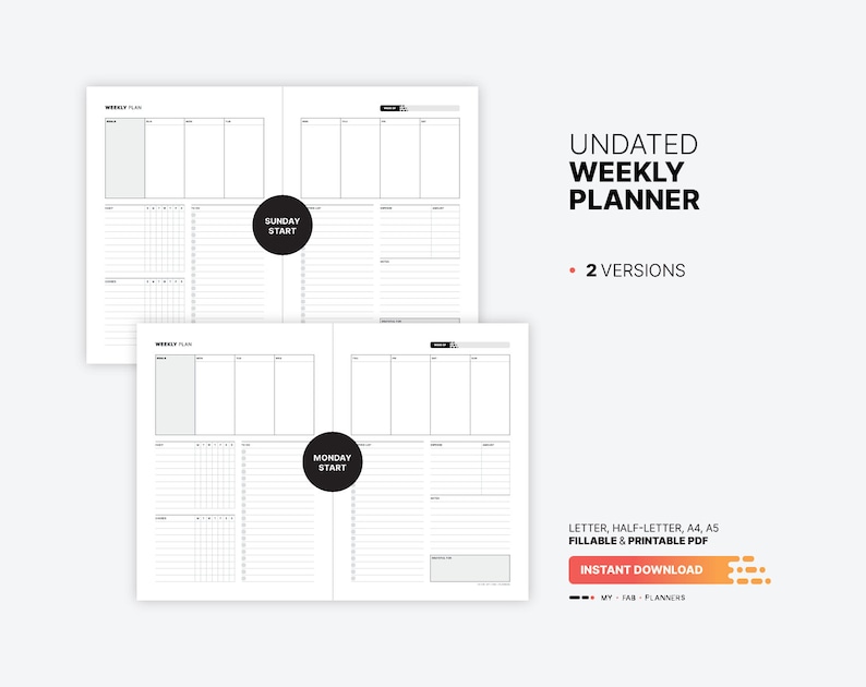 Undated Weekly Planner Printable, Simple To-do List (digital PDF) - Etsy