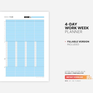 4-day Work Week Planner, Printable Productivity Action Plan Tracker ...
