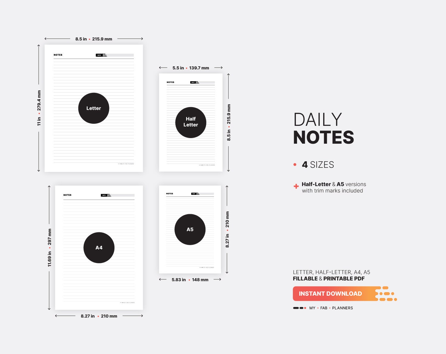 Daily Notes Taking & Writing Planner Page Template, Digital Organizer ...