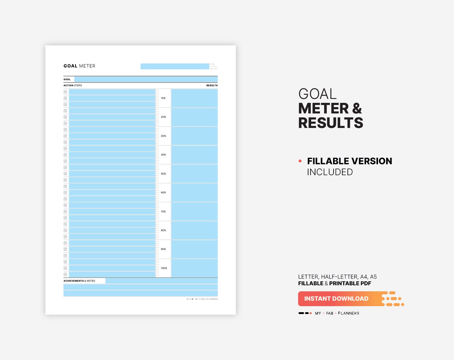 Goal Meter & Results Sheet, Goals Crusher Action Plan, Tracker, Planner ...