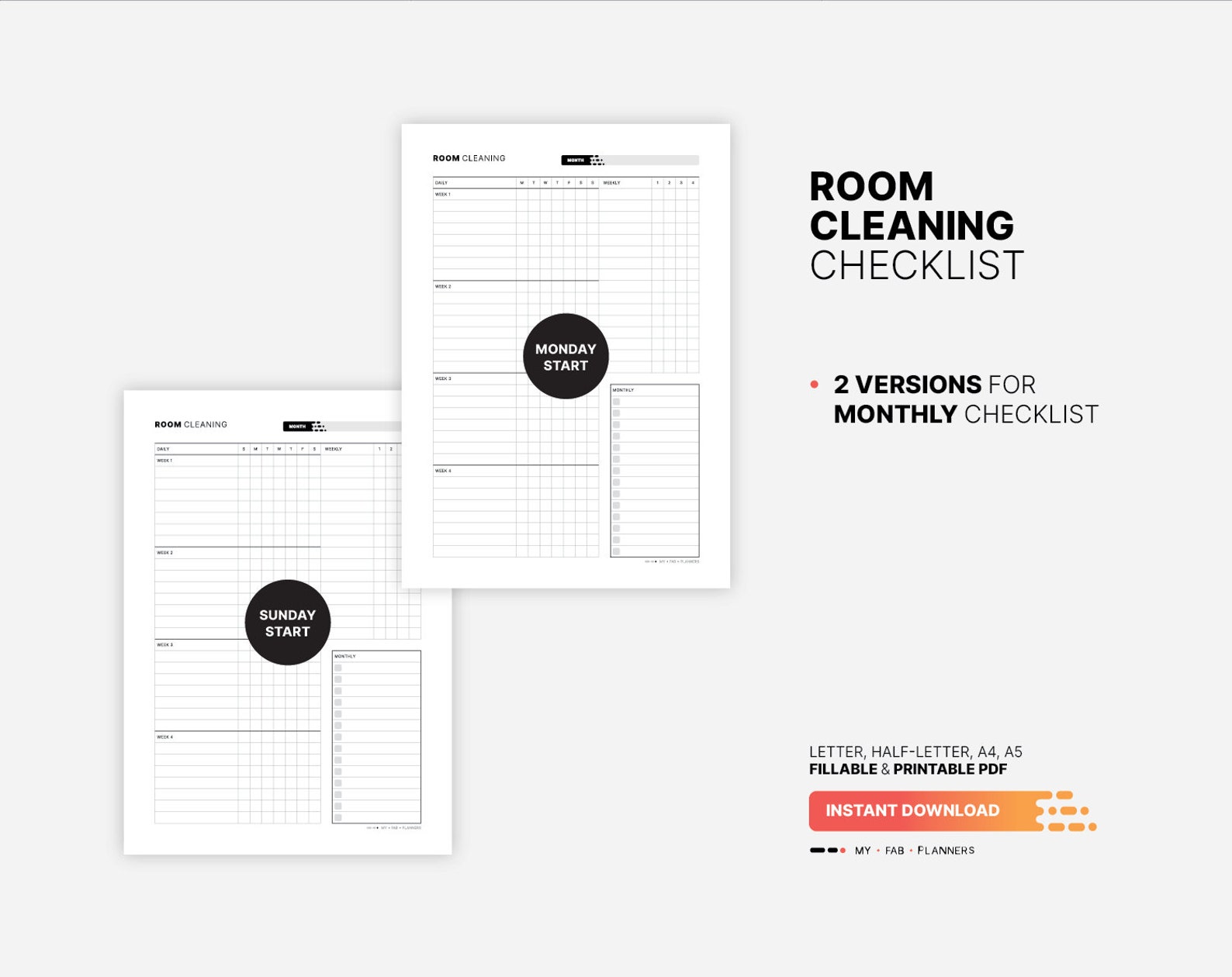 Room Cleaning Template, Printable Home Checklist, Fillable Daily ...