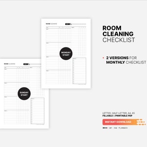 Room Cleaning Template, Printable Home Checklist, Fillable Daily ...