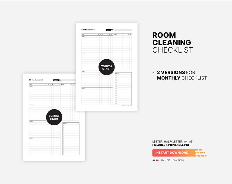 Room Cleaning Template, Printable Home Checklist, Fillable Daily ...