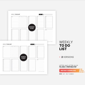 Weekly to Do List Planner, Printable Task List Chart, Productivity ...