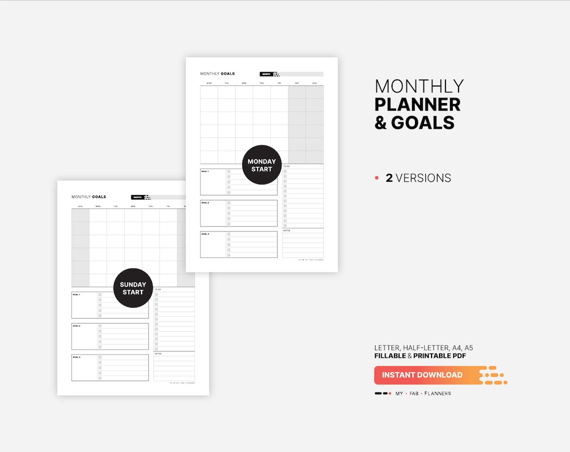 Monthly Goals Template, Life Goal Setting Planner, Fillable Things to ...