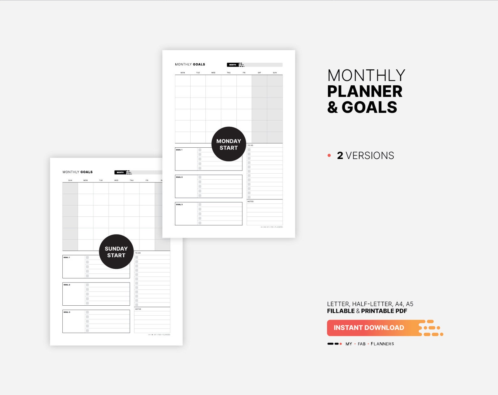 Monthly Goals Template, Life Goal Setting Planner, Fillable Things to ...