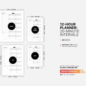 12-hour Planner, Printable 20-minute Work, Study Task Schedule ...