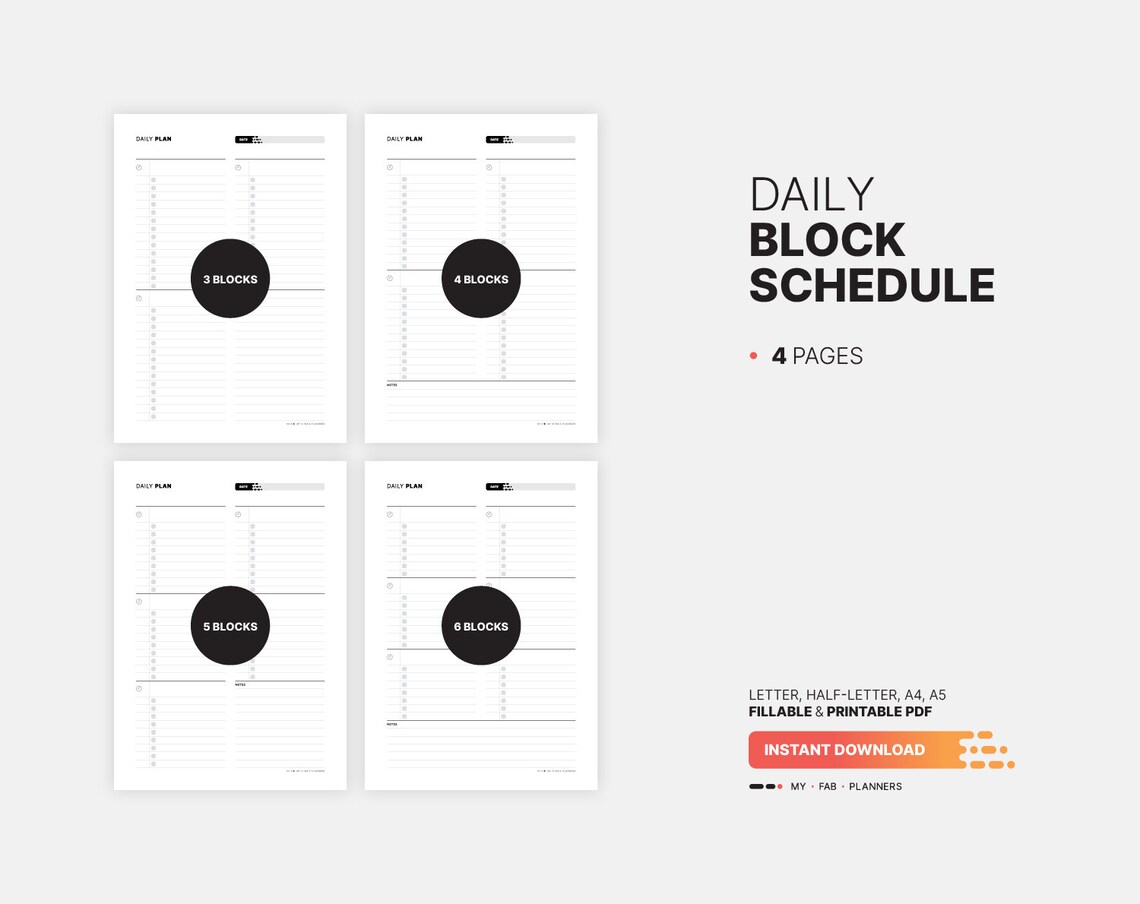 Daily Block Schedule Planner, Hourly Task Checklist, Tracker & Manager ...