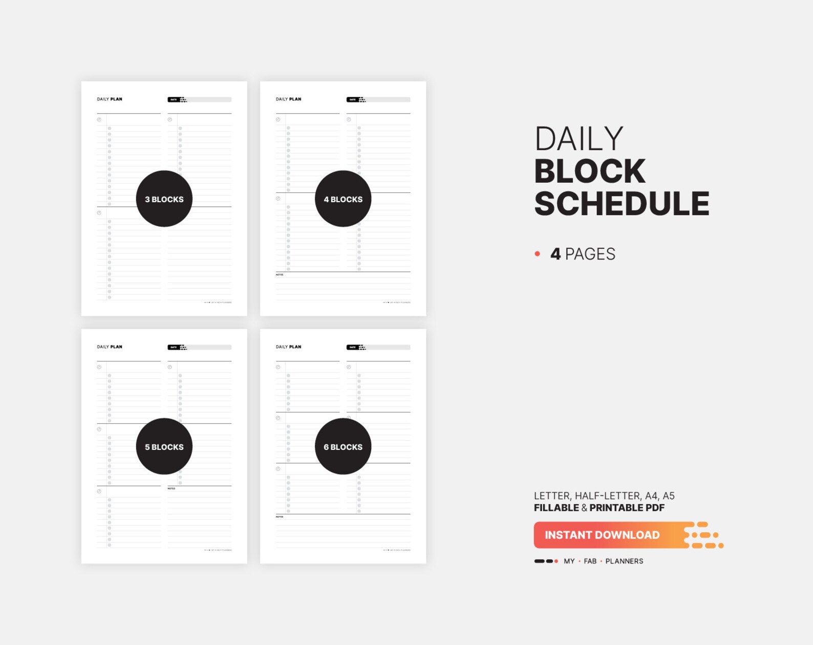 Daily Block Schedule Planner, Hourly Task Checklist, Tracker & Manager ...