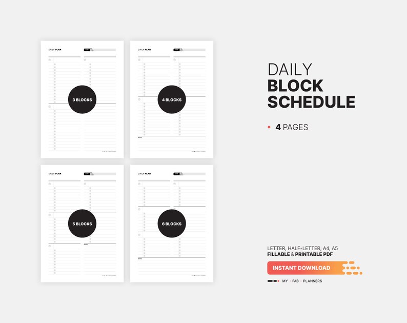 Daily Block Schedule Planner, Hourly Task Checklist, Tracker & Manager ...