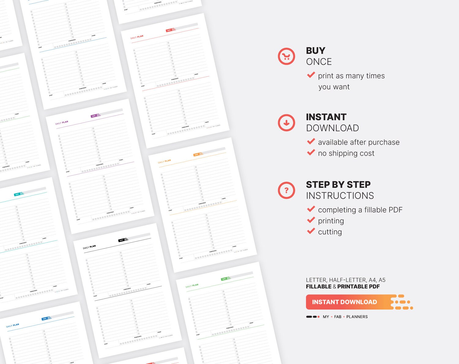 Daily Pomodoro Method Planner and Tracker, Work Action Plan, to Do List ...