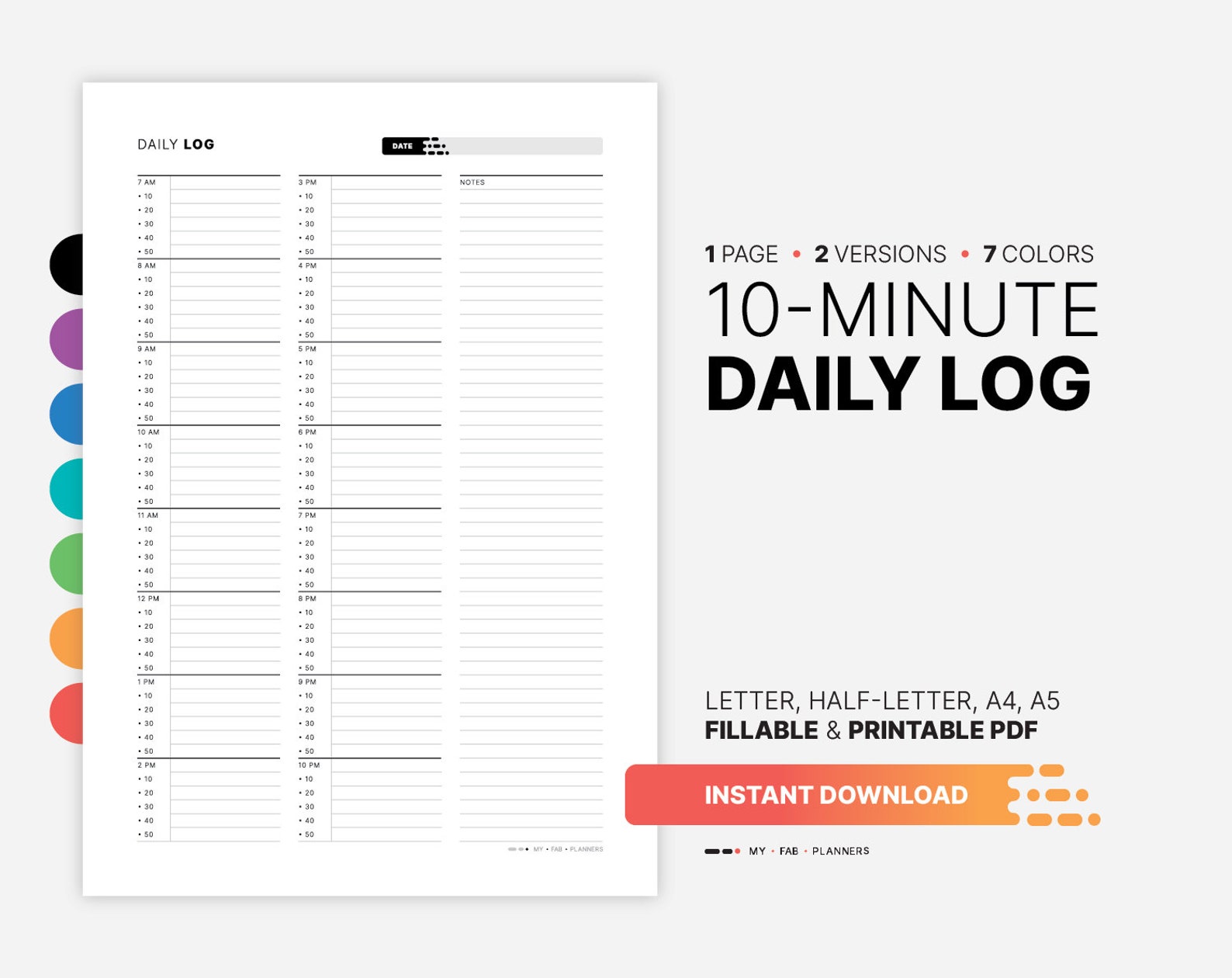 10 Minute Daily Log Book, Hourly Appointment Planner and Time Slots ...