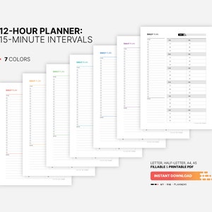 12-hour Planner, Printable 15-minute Work, Study Task Schedule ...