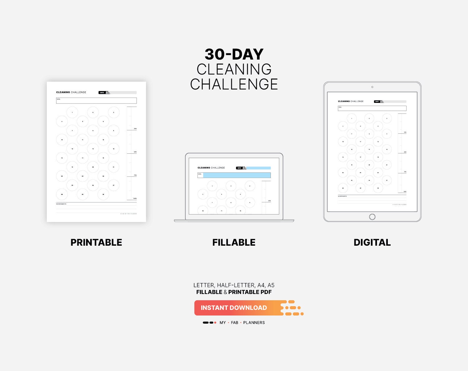 30-day Cleaning Challenge, Printable Declutter to Do List, Fillable ...