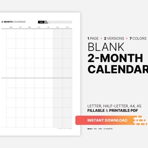 Blank 2 Month Calendar, Undated Multi Month At-a-glance Planner ...