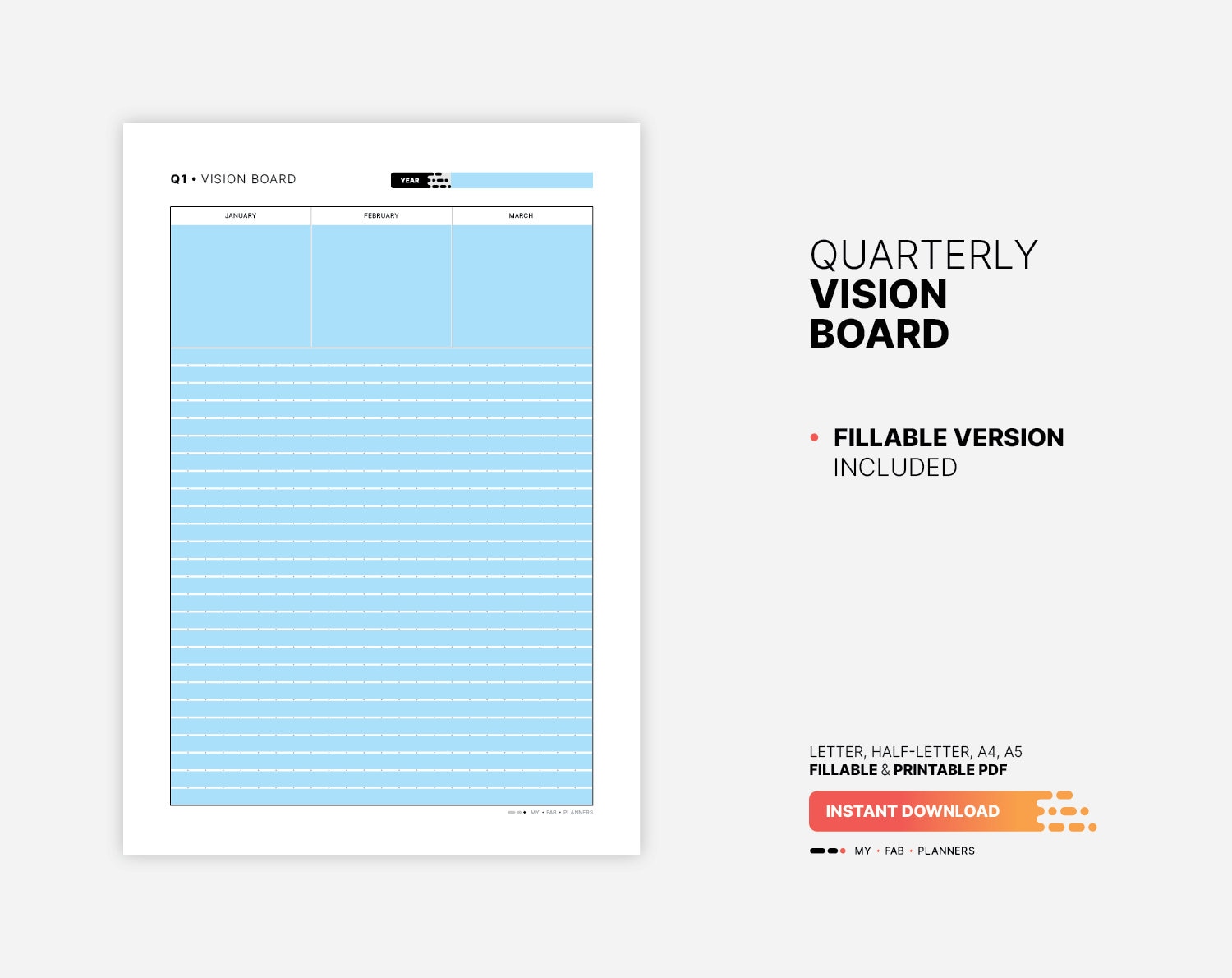 Quarterly Vision Board With 3-month Plan, Fillable Goal Dashboard ...