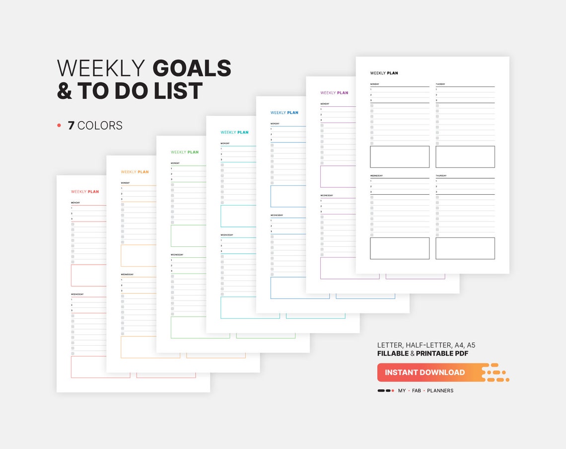 Weekly Goal Setting, Action Plan, Week at a Glance Planner on 2 Pages ...