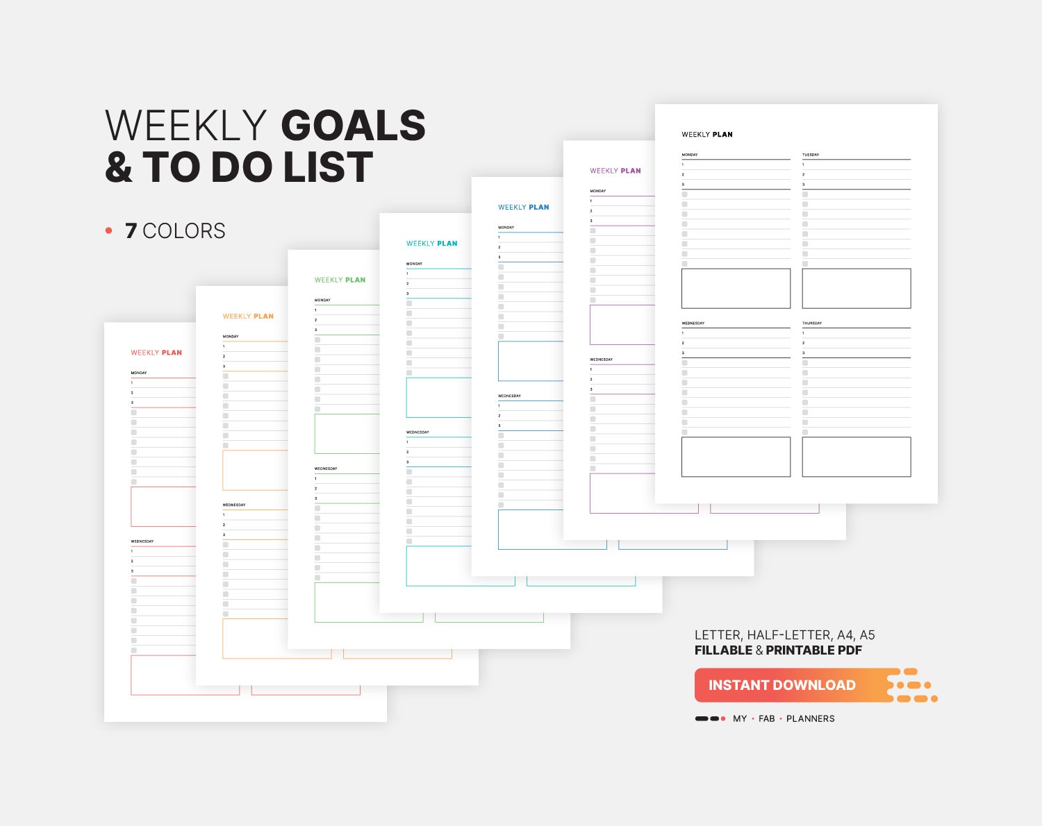 Weekly Goal Setting, Action Plan, Week at a Glance Planner on 2 Pages ...