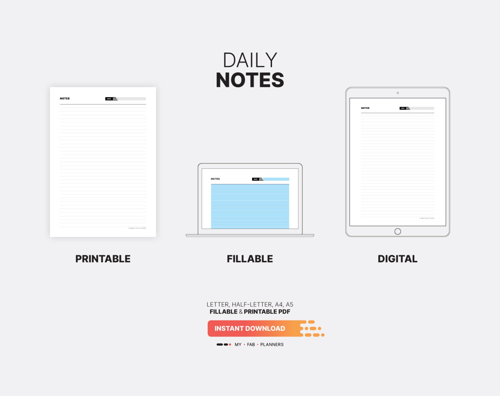 Daily Notes Taking & Writing Planner Page Template, Digital Organizer ...