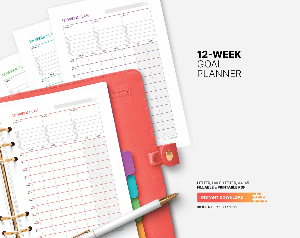 12-week Goal Planner Fillable Work & Productivity Tracker - Etsy
