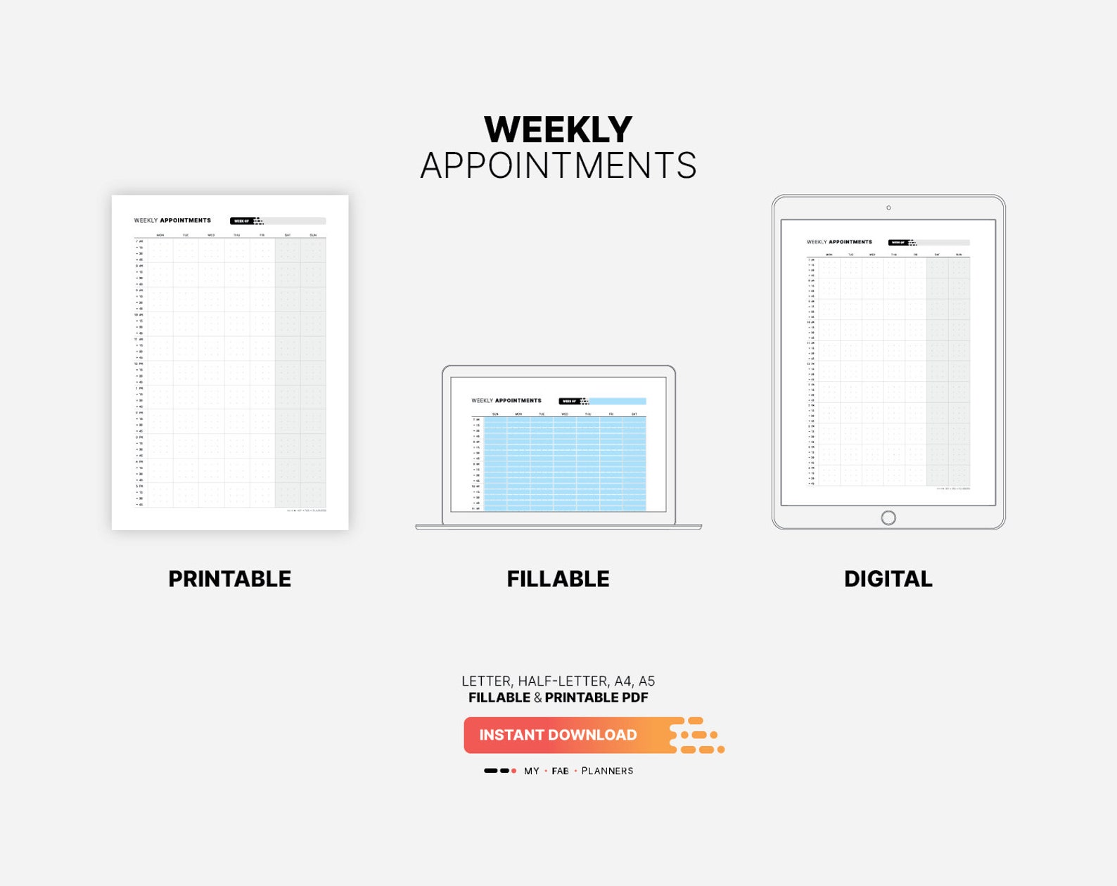 Weekly Appointment Planner, Printable Work & Small Business Agenda, 15 ...
