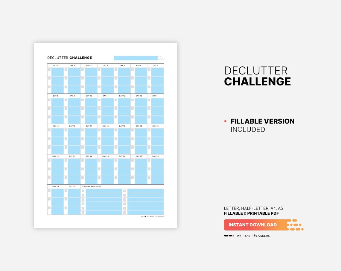 30 Day Declutter Challenge Planner House Chore Chart List for - Etsy