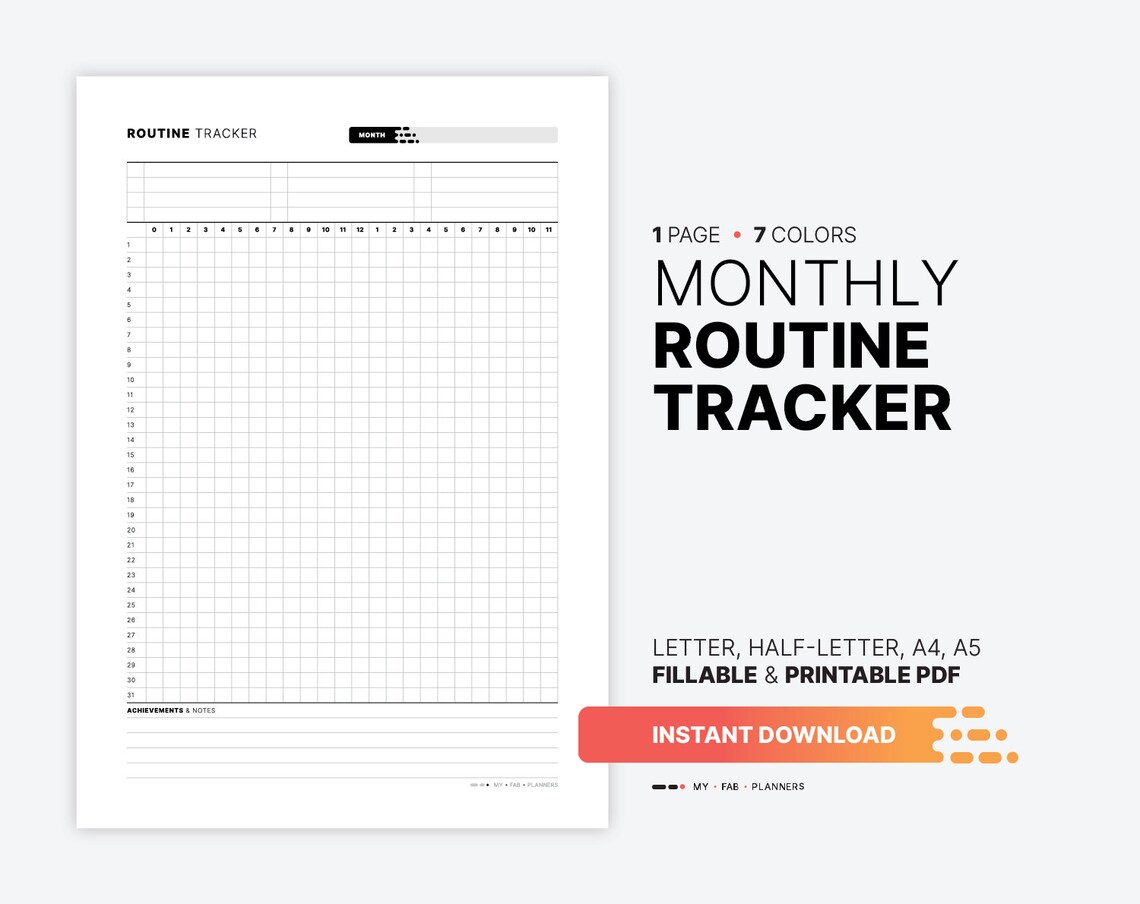 Routine Tracker & Keeper Fillable Monthly Daily 24-hour | Etsy
