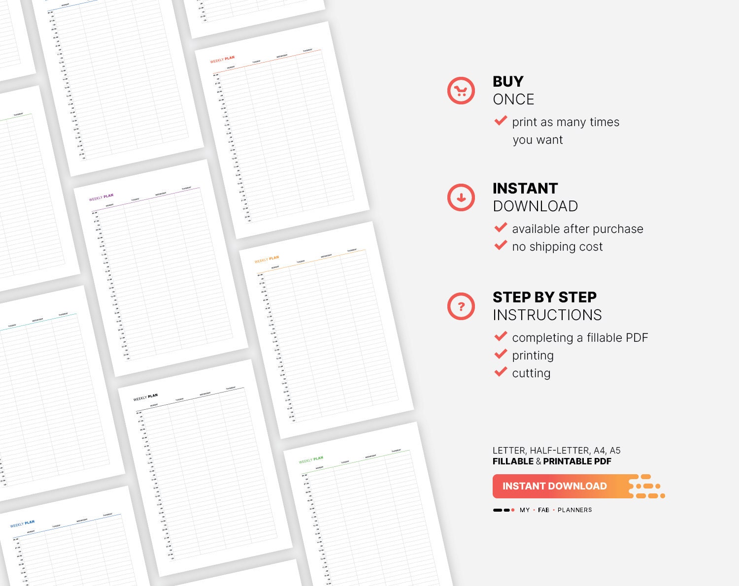 Military Time Weekly Schedule, Printable Productivity Planner Inserts ...