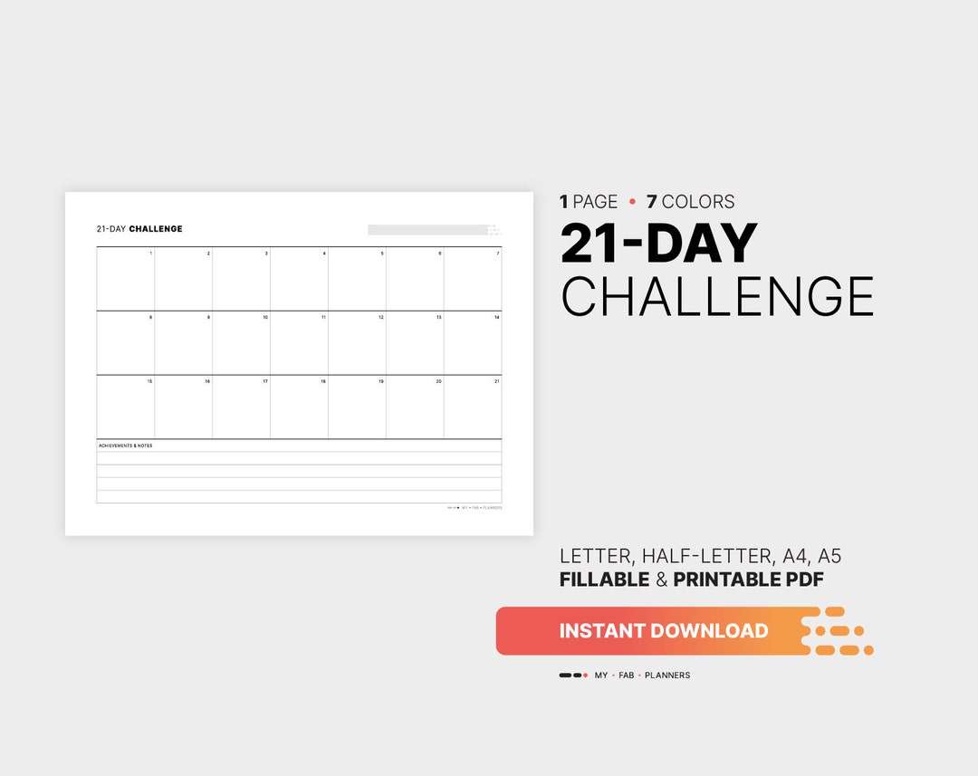21-day Challenge Tracker, Goal & Habit Planner (fillable PDF) - Etsy