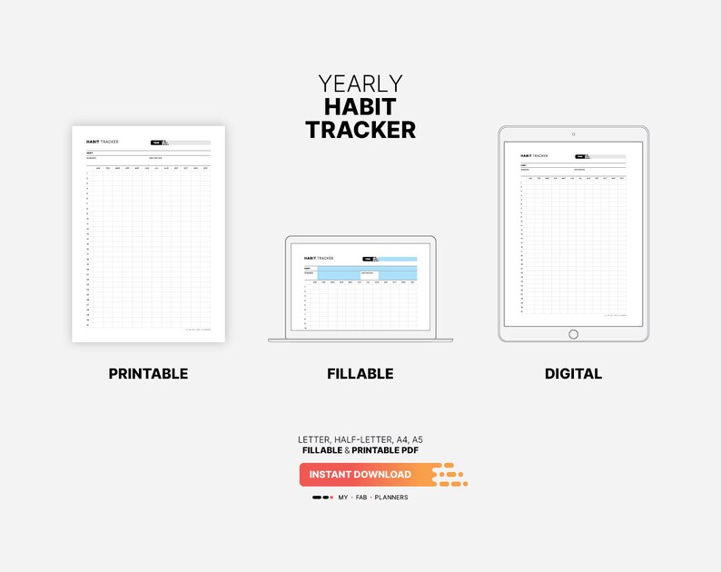 Yearly Habit Tracker Calendar Printable Life Goal Annual - Etsy