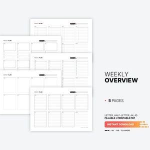 Weekly Overview, Work Productivity Planner, Fillable Schedule, Undated ...