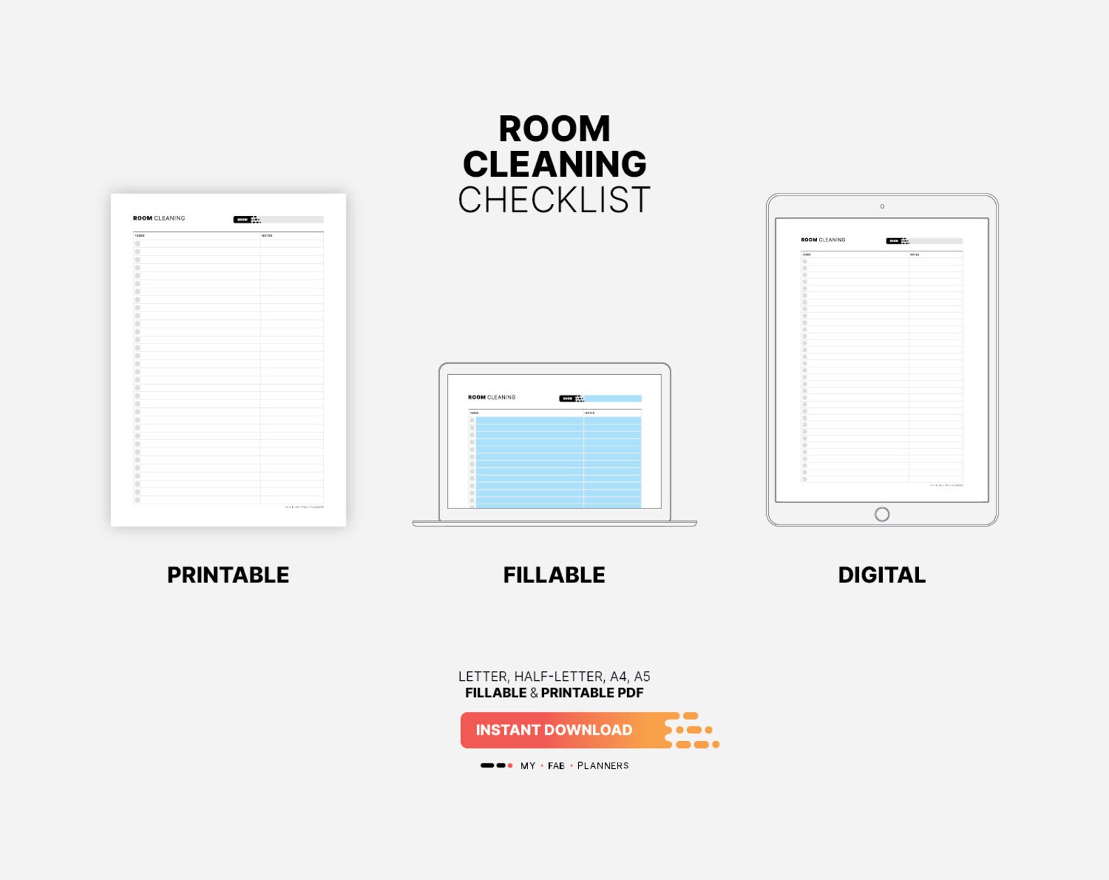 Room Cleaning Template, Printable Home Checklist, Fillable Daily ...