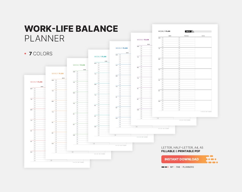 Weekly Work-life Balance Planner, Fillable Week's Task List, To-do ...