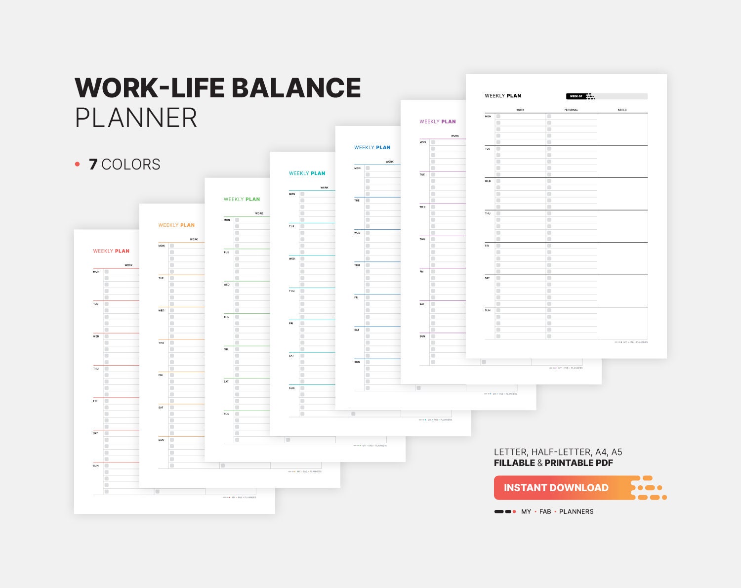 Weekly Work-life Balance Planner, Fillable Week's Task List, To-do ...