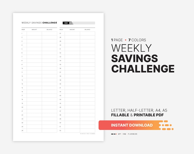 52 Week Savings Tracker Printable Editable Insert Expenses Spending ...