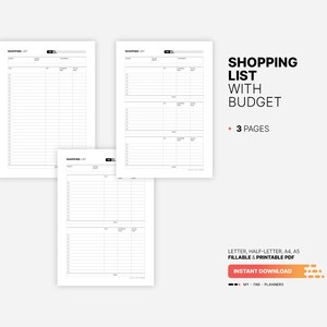 Shopping List With Budget, Fillable PDF Template - Etsy