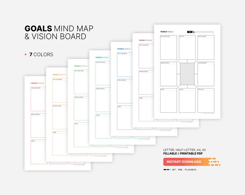 Goal Setting Mind Map & Vision Board Printable Yearly - Etsy