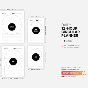 Daily 12-hour Circular Chart, Printable Visual Planner, Fillable ...