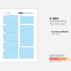 5-day Overview, Printable Things to Do Checklist, Fillable Weekly ...