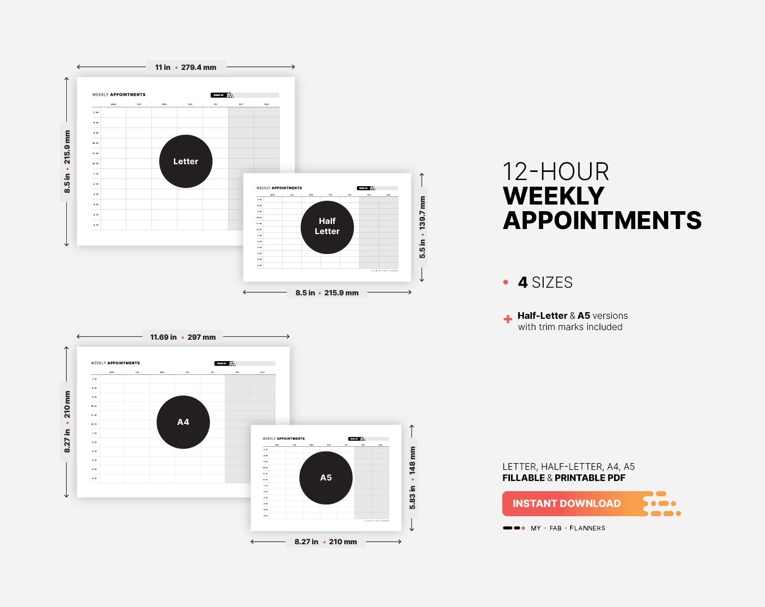 Weekly Appointment Planner, Printable Work & Small Business Agenda ...