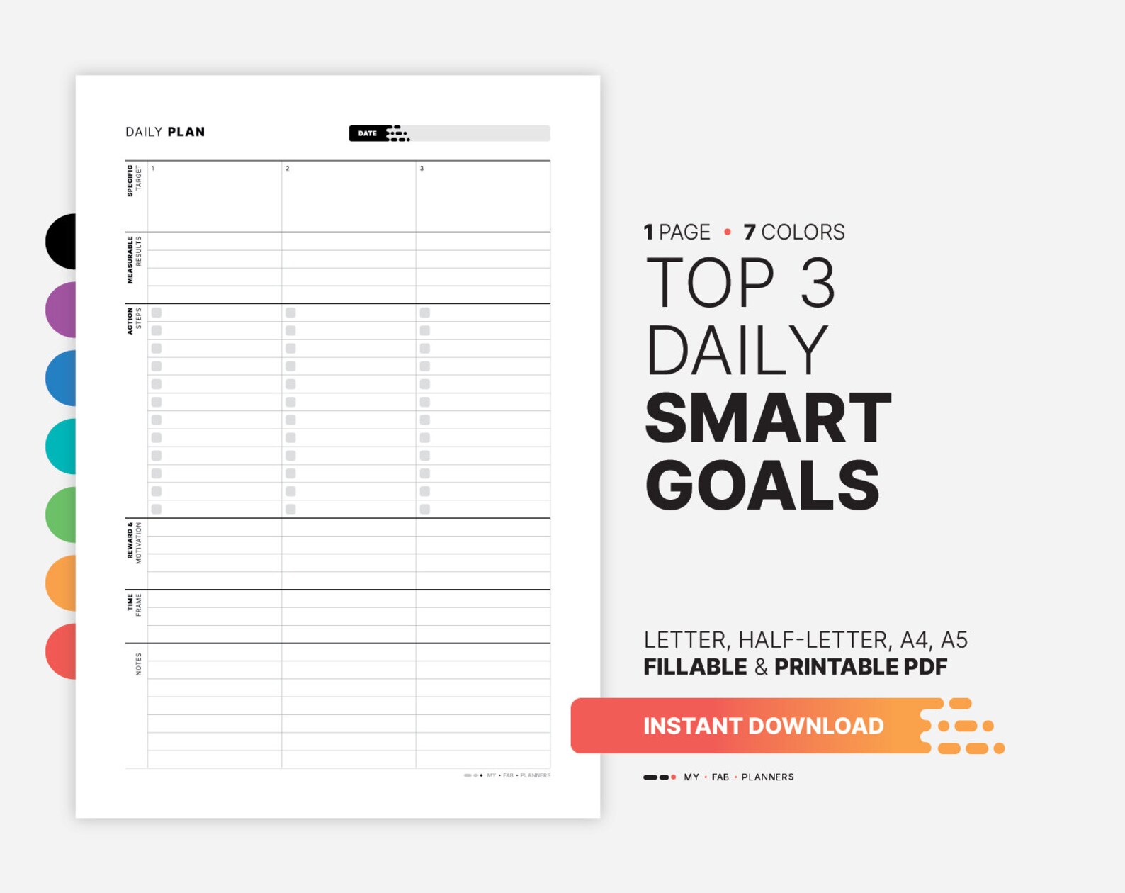 Top 3 Daily SMART Goals With Action Plan, Daily Goal List & Setting ...
