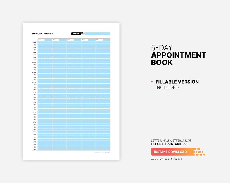 Undated Work Appointment Book, Weekly Hourly Planner, Fillable 15 ...