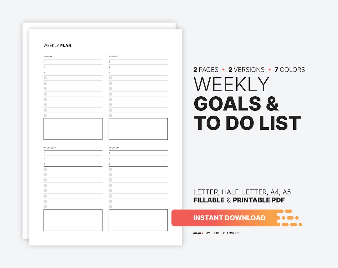 Weekly Goal Setting, Action Plan, Week at a Glance Planner on 2 Pages ...