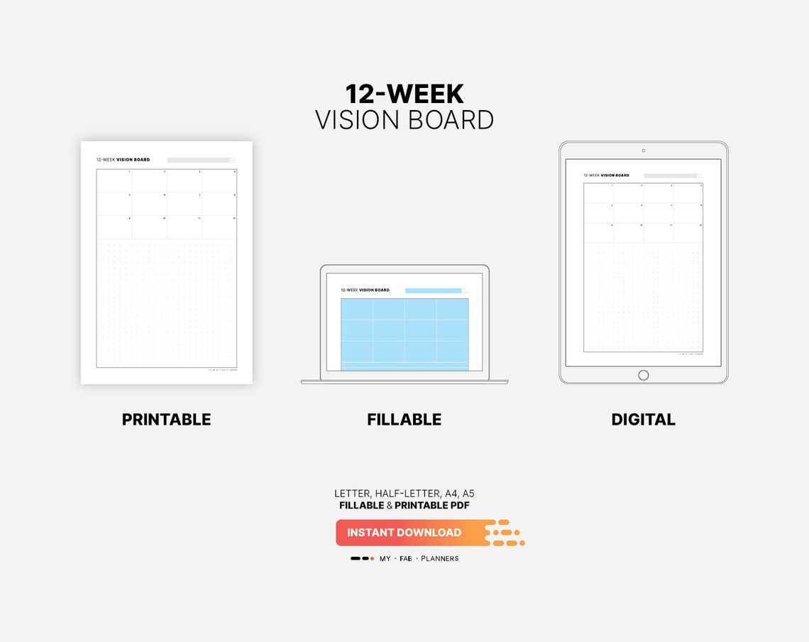 12-week Vision Board, Fillable Goal Planner (PDF Template) - Etsy