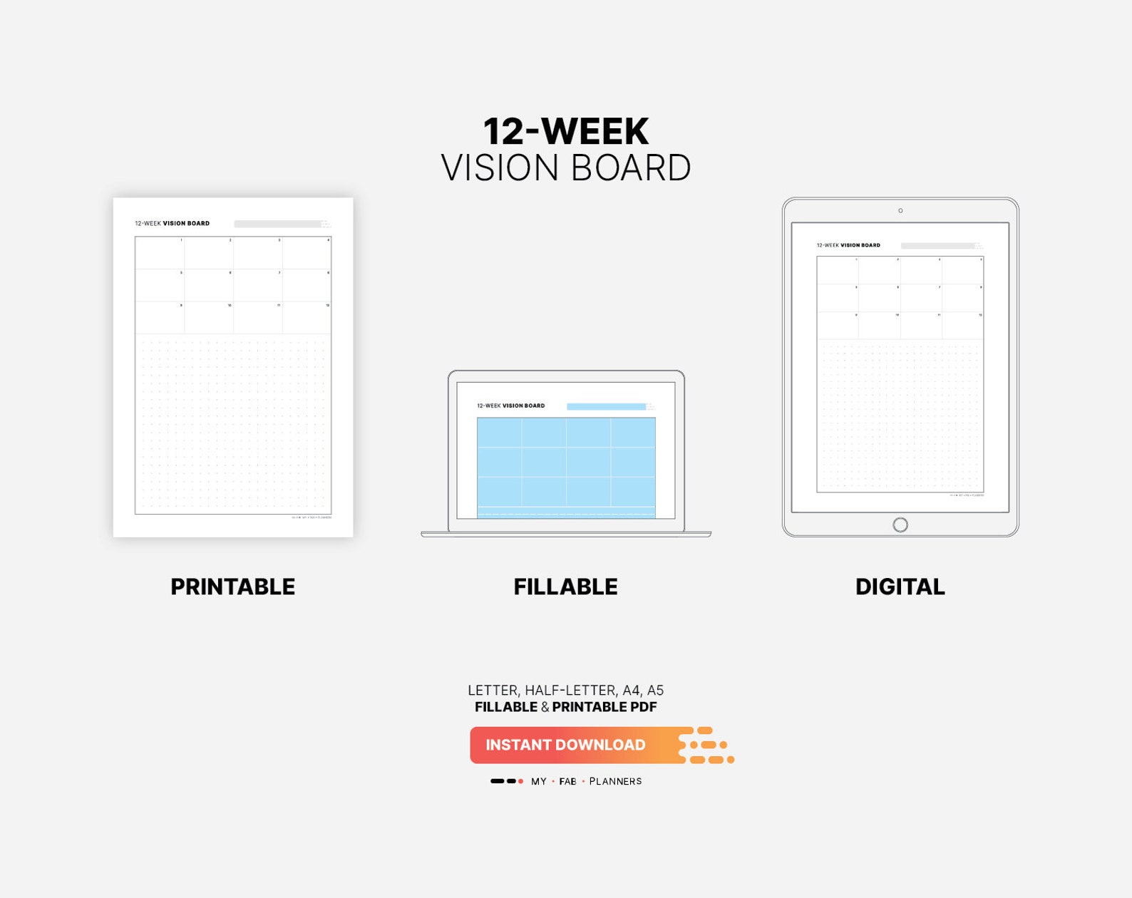 12 Week Vision Board, Fillable Goal Setting Overview Planner, Goals ...