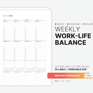 Weekly Work-life Balance Planner, Fillable Goal Mapping, Board, Task ...